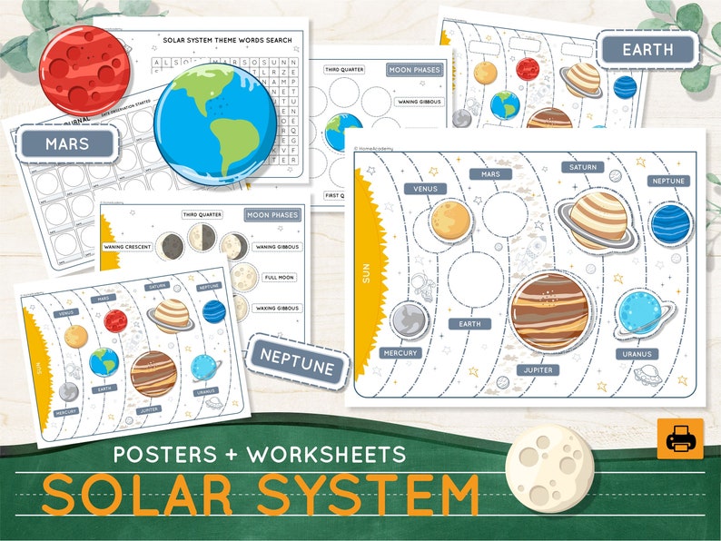 Printable Solar System Worksheets Moon Phases Outer Space - Etsy