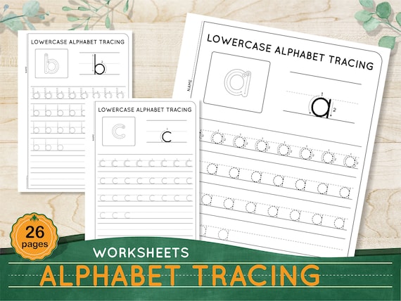Printable 26 LOWERCASE Tracing Alphabet Worksheets - Etsy