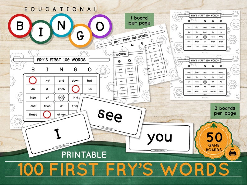 First Fry's 100 Sight Words Printable BINGO Game - Etsy