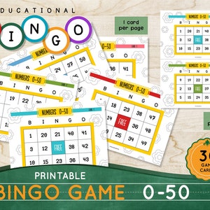 Printable BINGO GAME Number Recognition 0-50 Homeschool - Etsy UK