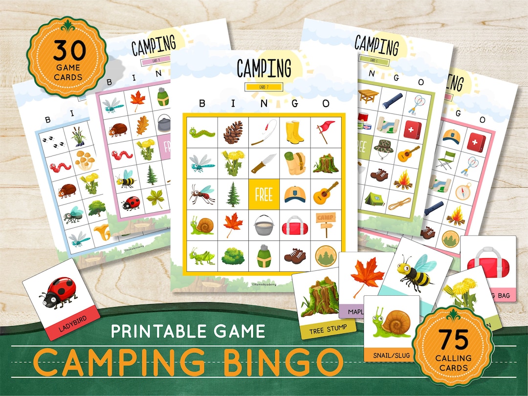CAMPING BINGO Printable 30 Bingo Cards & 75 Calling Cards Camp Games ...