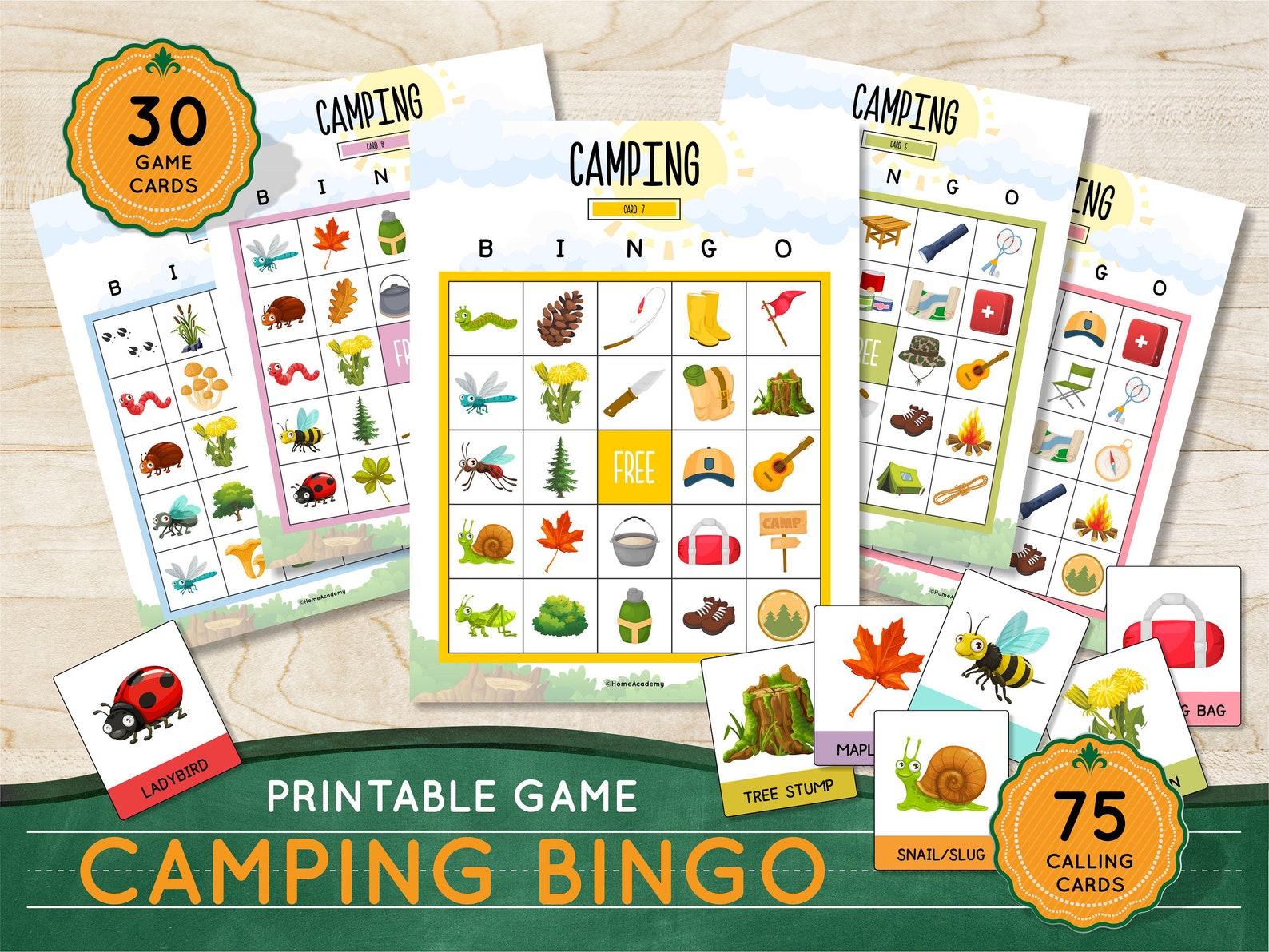 CAMPING BINGO Printable 30 Bingo Cards & 75 Calling Cards Camp Games ...