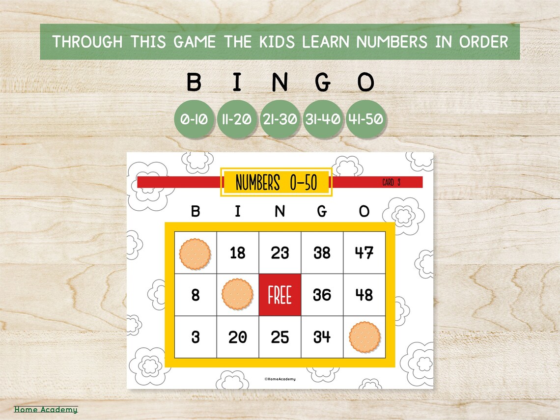 Printable BINGO GAME Number Recognition 0-50 Homeschool - Etsy UK