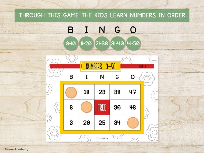 Printable BINGO GAME Number Recognition 0-50 Homeschool - Etsy UK