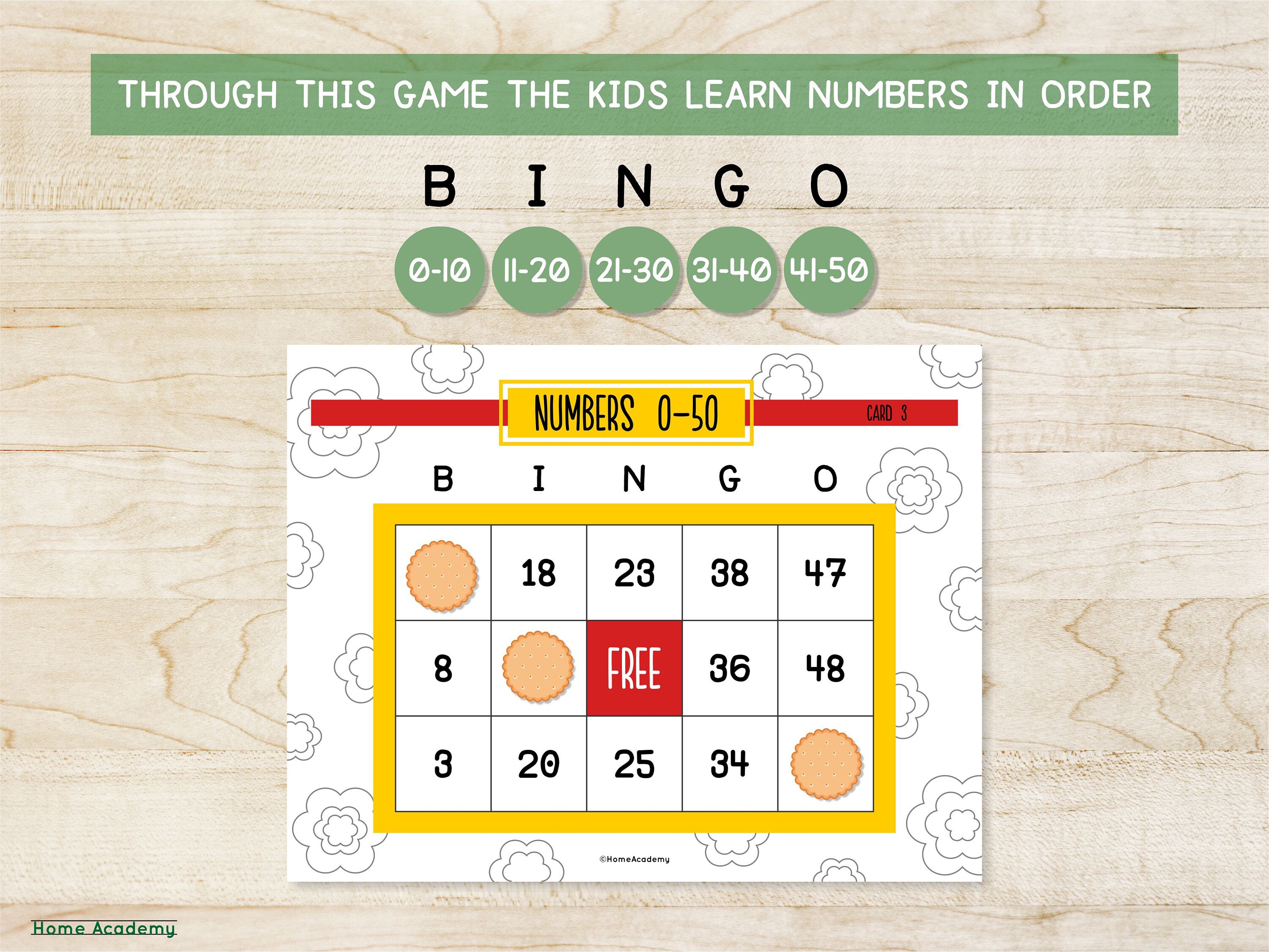 Printable BINGO GAME Number Recognition 0-50 Homeschool - Etsy UK