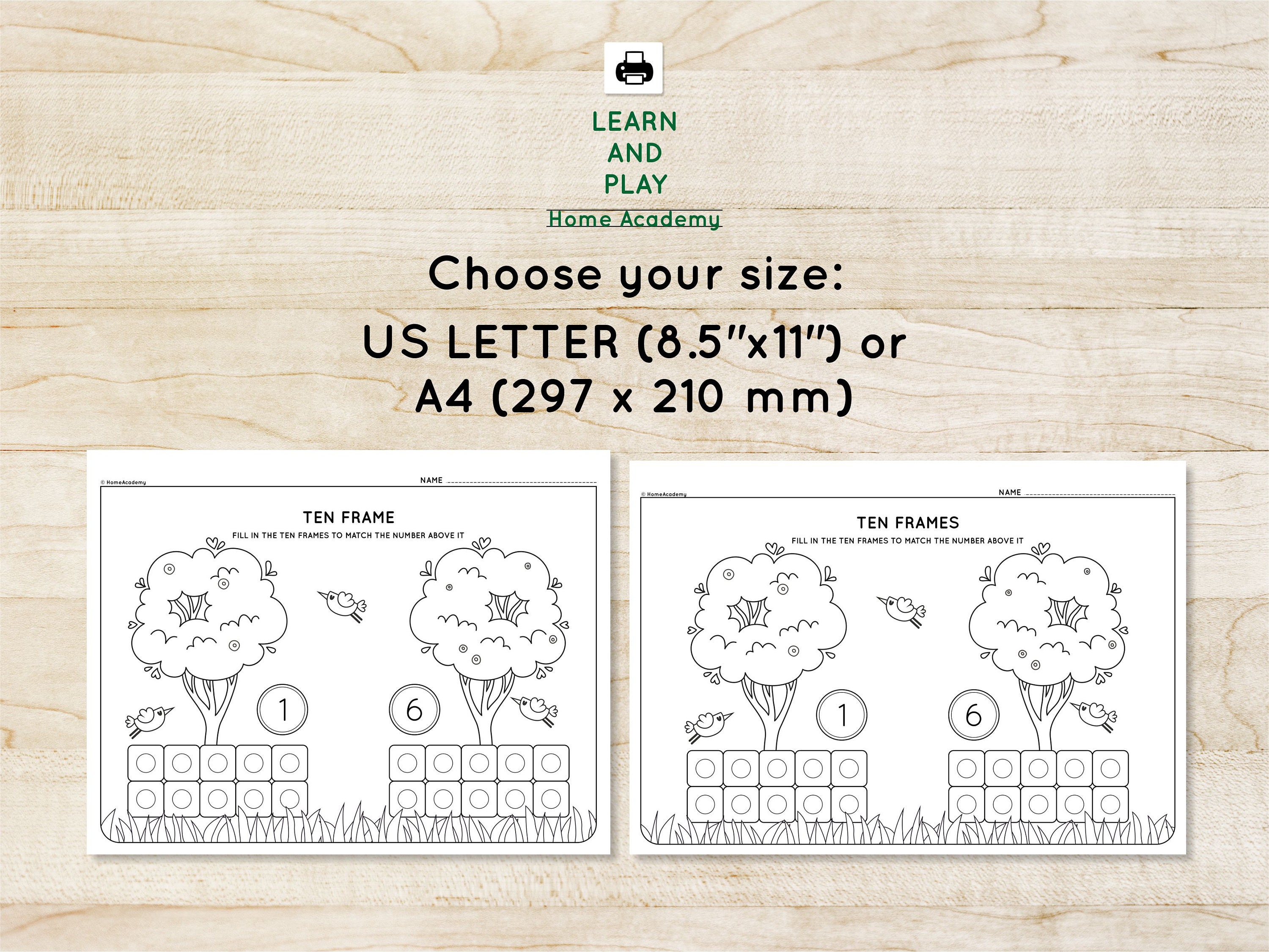 TEN FRAME Printable Math Worksheets Kindergarten Math Learning Binder ...