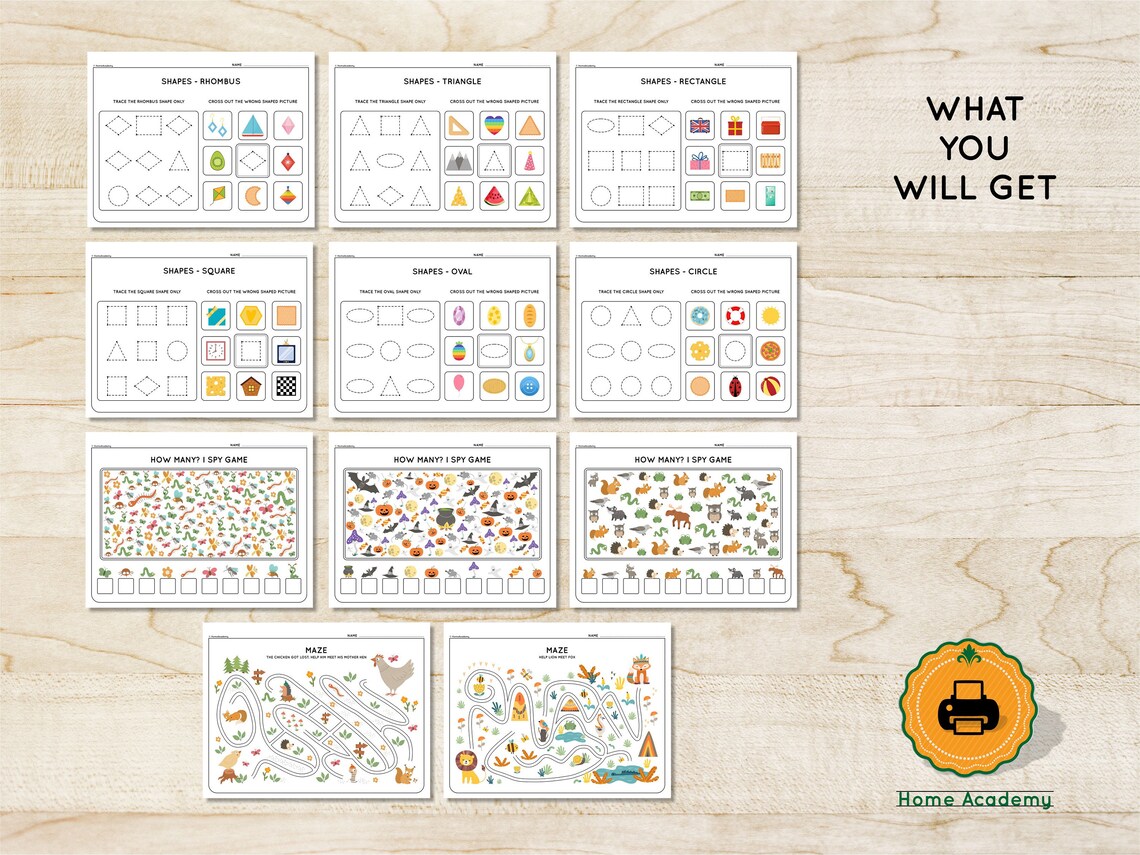 50 Printable Worksheets BUNDLE Alphabet, Shapes, Math and Other Fun ...