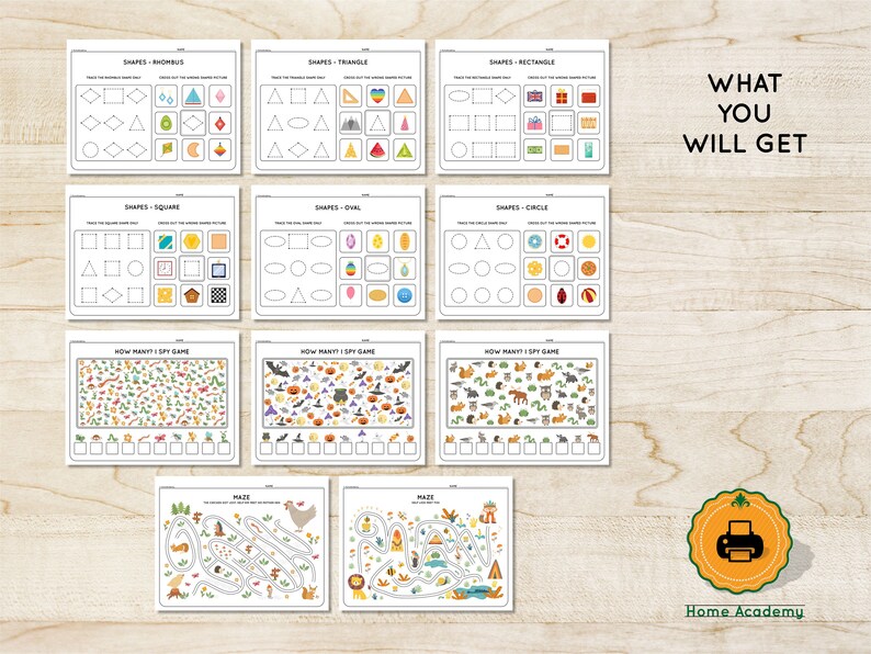 50 Printable Worksheets BUNDLE Alphabet, Shapes, Math and Other Fun ...