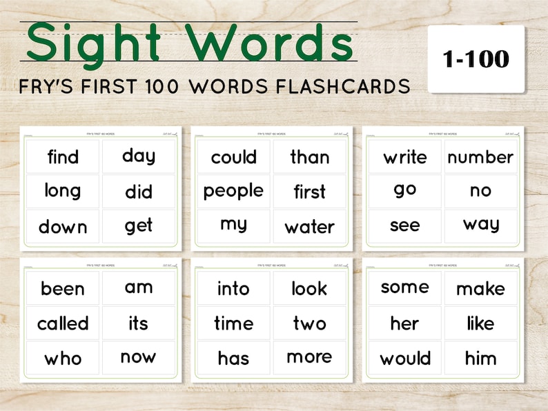 First 100 Fry Sight Words Flashcards Printable Homeschool - Etsy