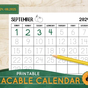 Printable CALENDAR 2024-2025 Traceable Calendar Homeschool Morning ...