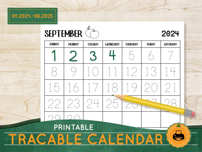 Printable CALENDAR 2024-2025 Traceable Calendar Homeschool Morning ...