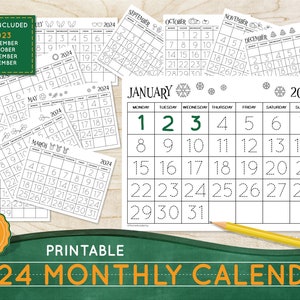 Printable CALENDAR 2024 Traceable Calendar Homeschool Morning Binder ...