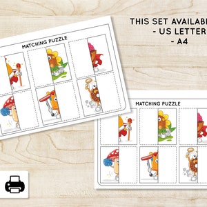 Printable PUZZLES Picture Matching Game Kids Activity Worksheets ...