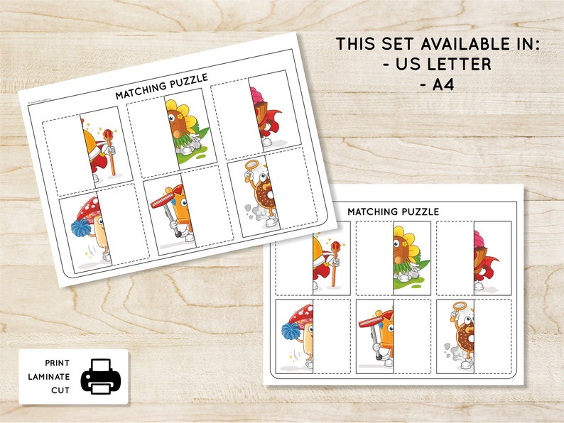 Printable PUZZLES Picture Matching Game Kids Activity Worksheets ...