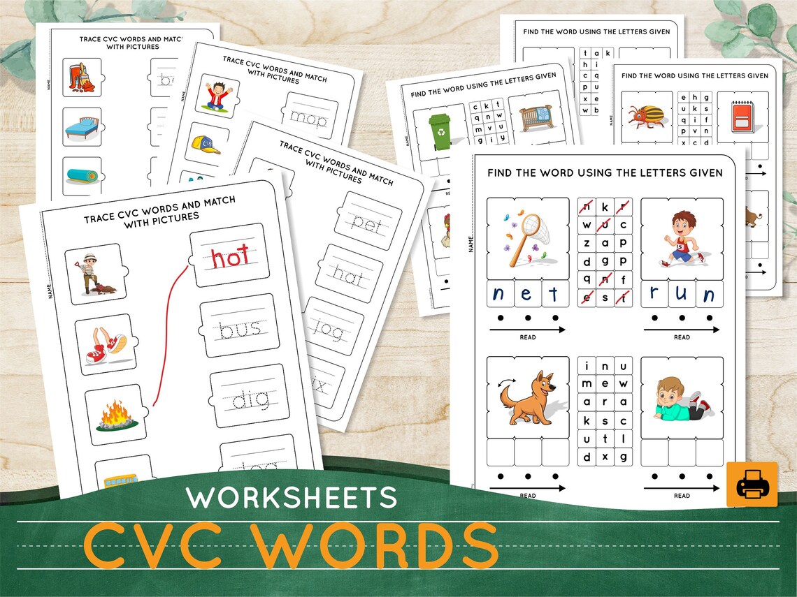 CVC Words Homeschool Worksheets Printable Reading Practice | Etsy