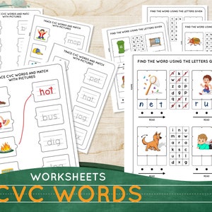 CVC Words Homeschool Worksheets Printable Reading Practice Activity ...