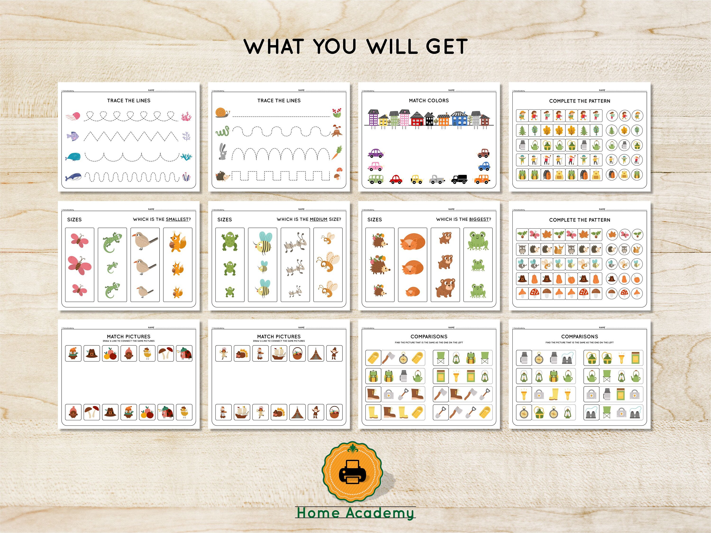 50 Printable Worksheets BUNDLE Alphabet, Shapes, Math and Other Fun ...