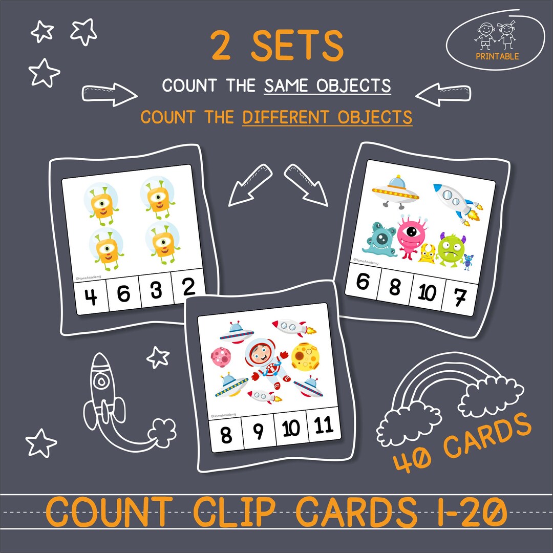 Printable Count and Clip Cards Kindergarten Math Preschool - Etsy