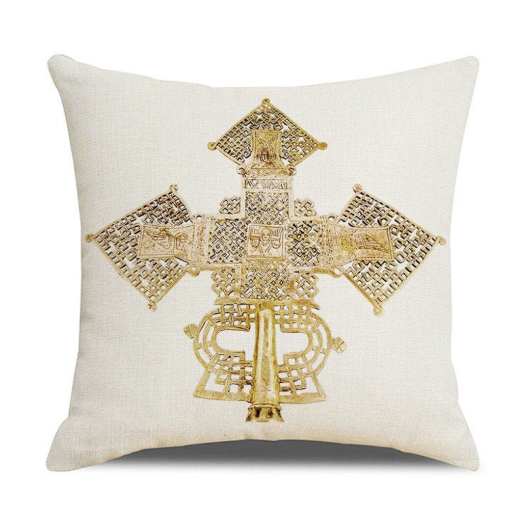 Ethiopian Golden Cross Pillow Cover - Etsy