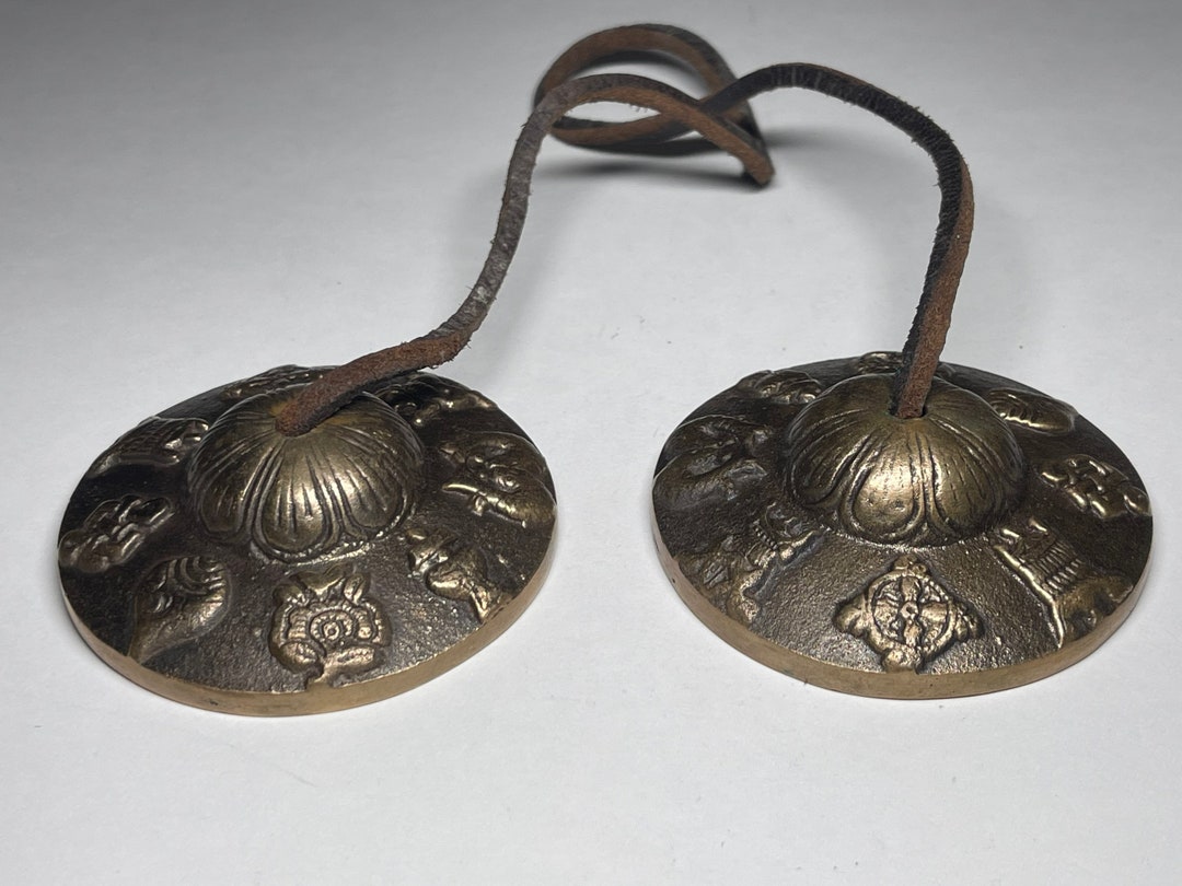 Fine Vintage Handmade Tingsha (cymbals) With Leather String & the Eight ...