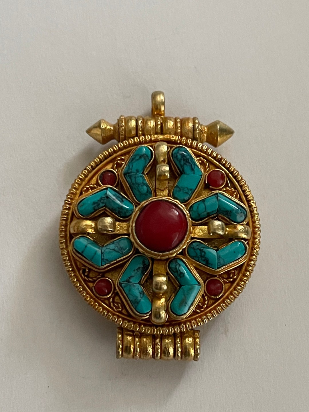 Beautiful Handmade Portable Prayer Box Pendant From Nepal. Gold-plated ...