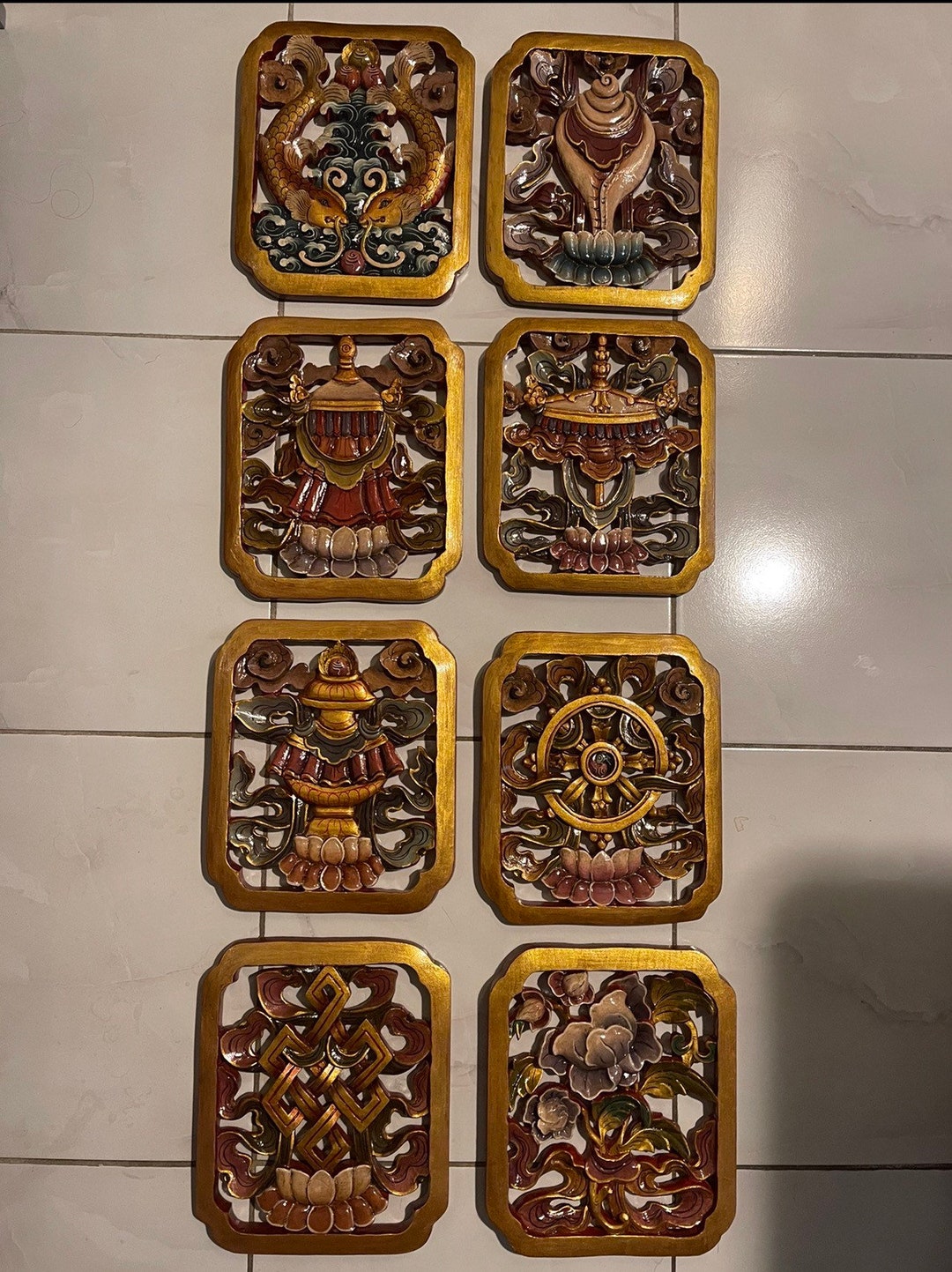 Beautiful Handcarved Wooden Eight Auspicious Buddhist (tibetan) Good ...