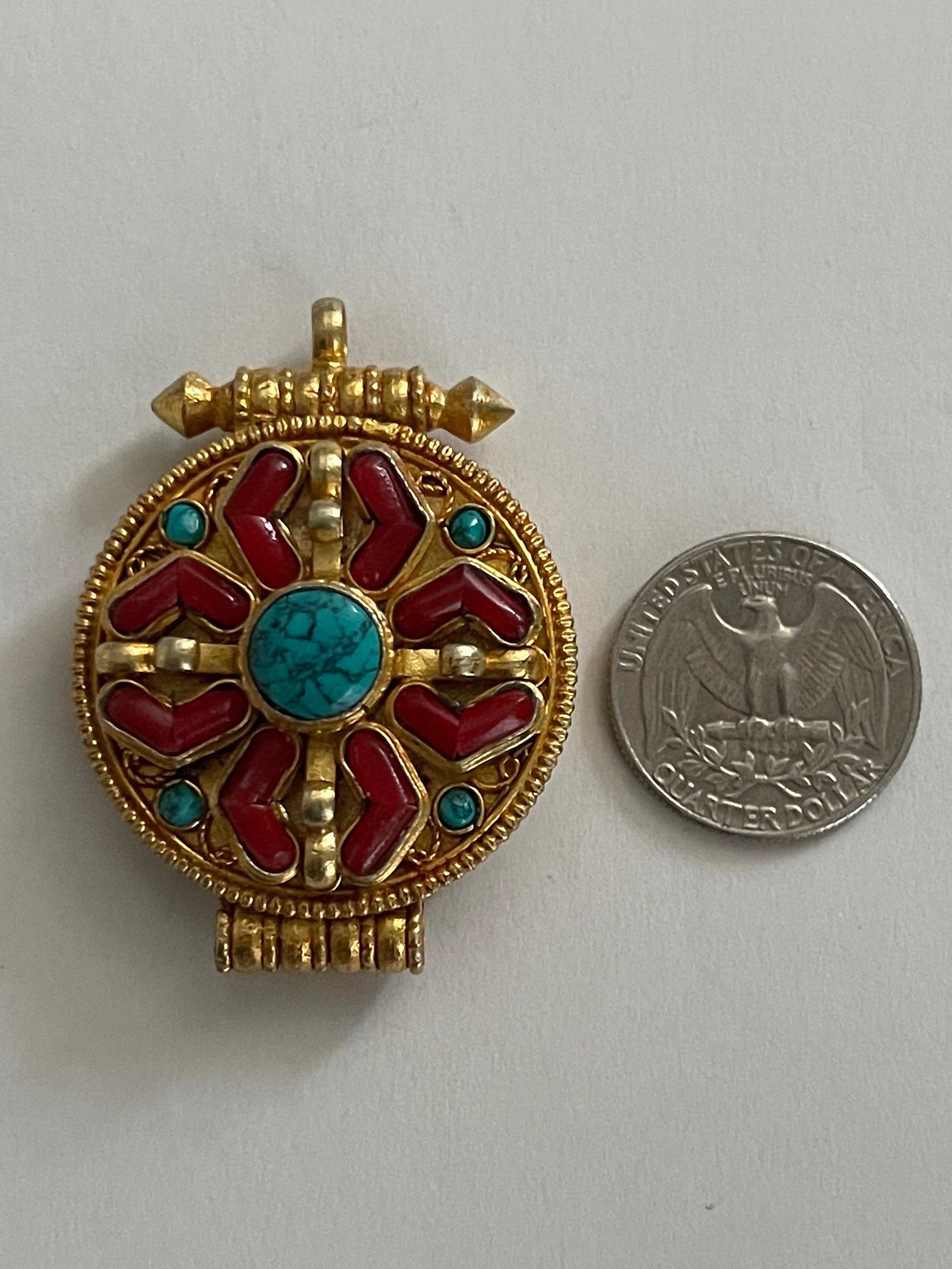 Handmade Gold-plated Prayer Box Pendant: Coral & Turquoise, Nepal - Etsy