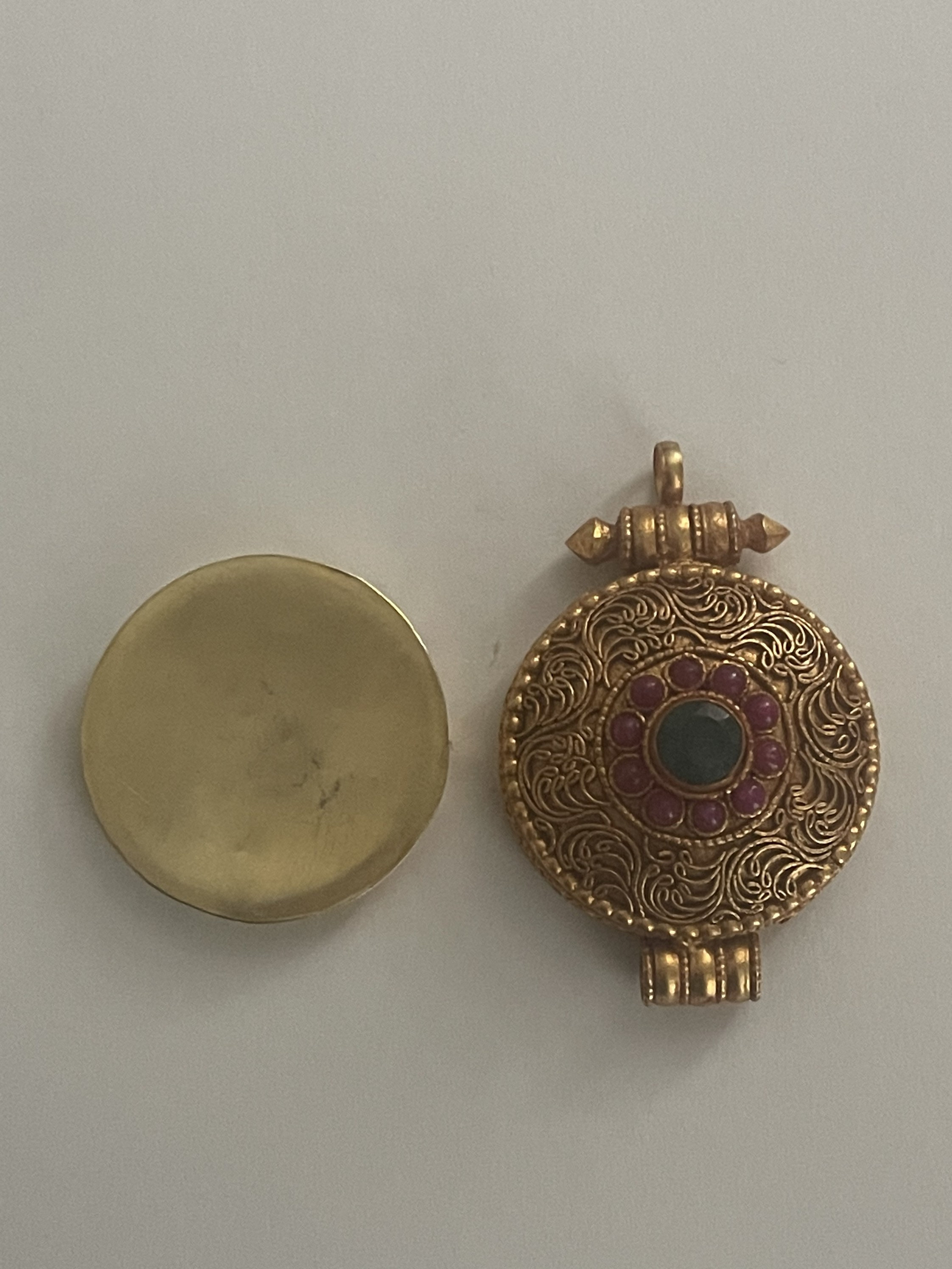 Handmade Gold-plated Prayer Box Pendant, Nepal Filigree Semiprecious ...