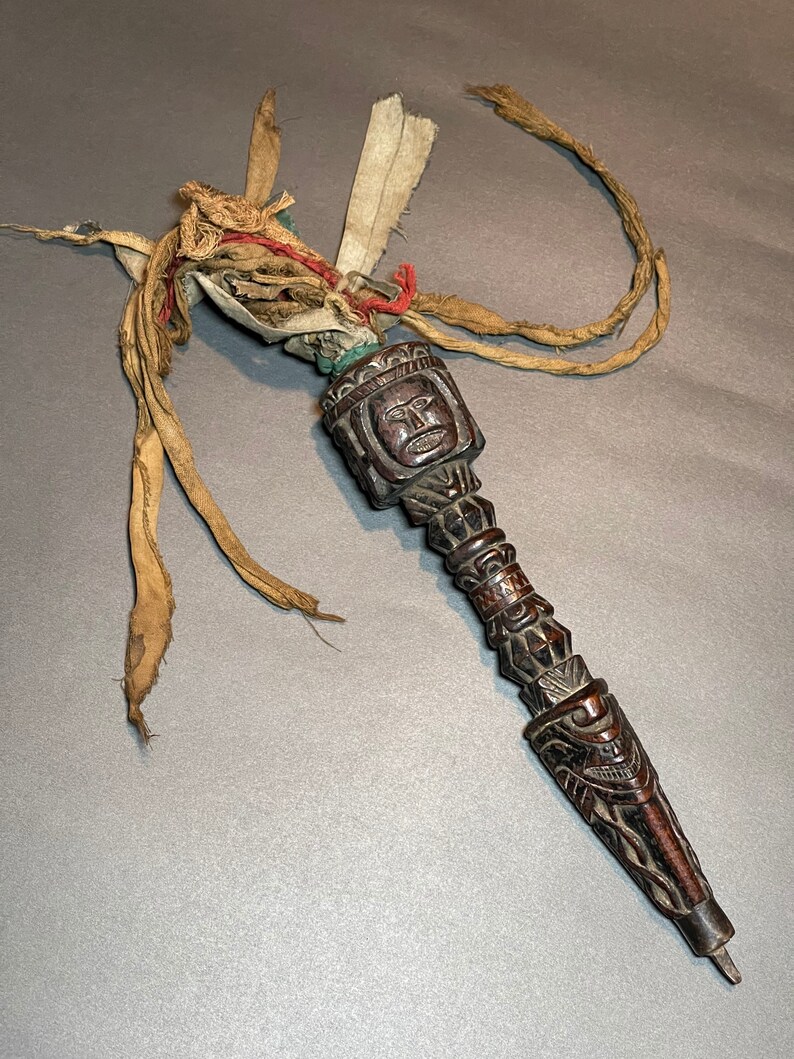 Stunning Rare Antique Wooden Ritual Phurba With Three Interesting ...
