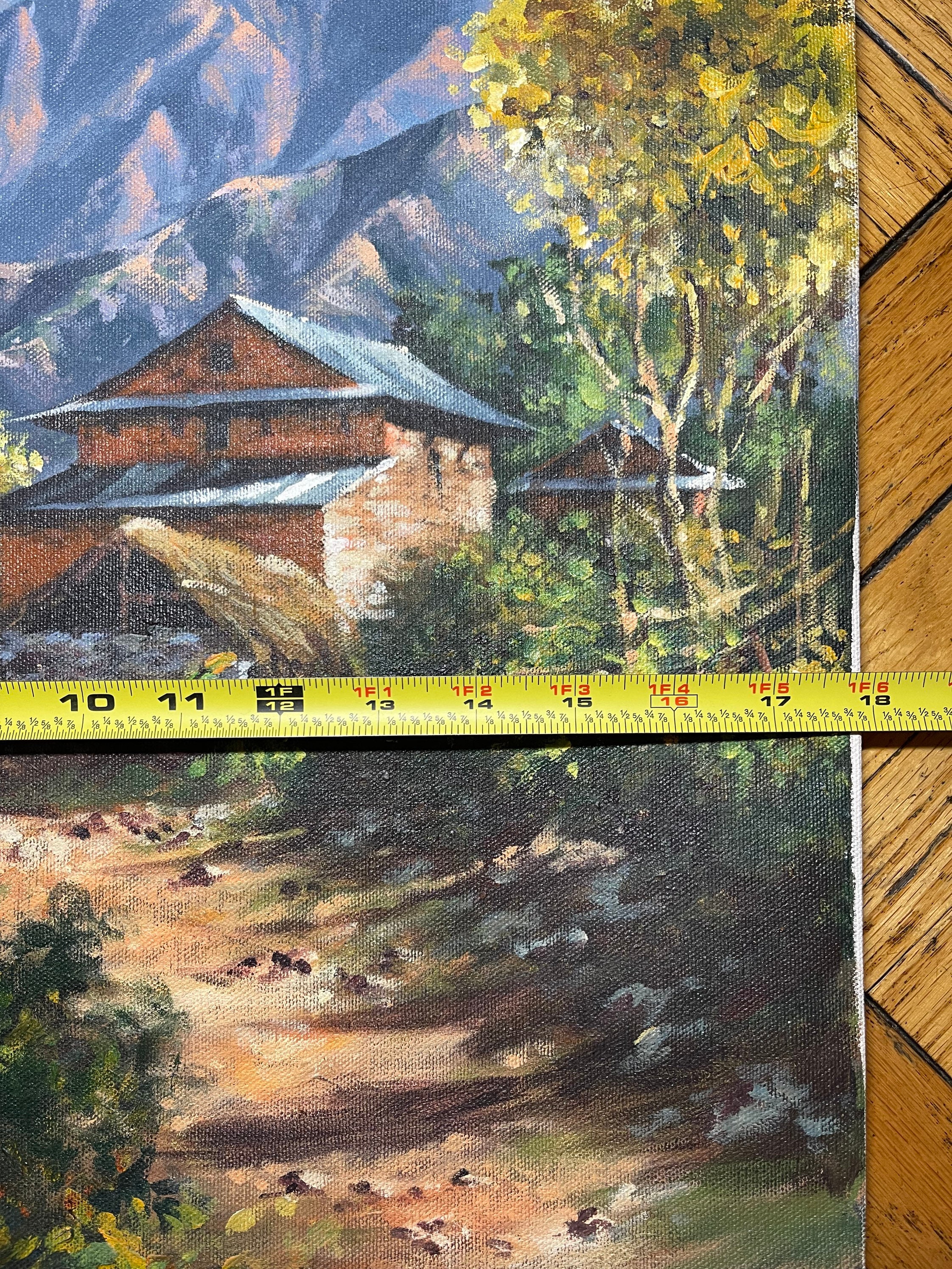 Stunning Hand-painted Acrylic Painting of Mount Dhaulagiri & Village ...