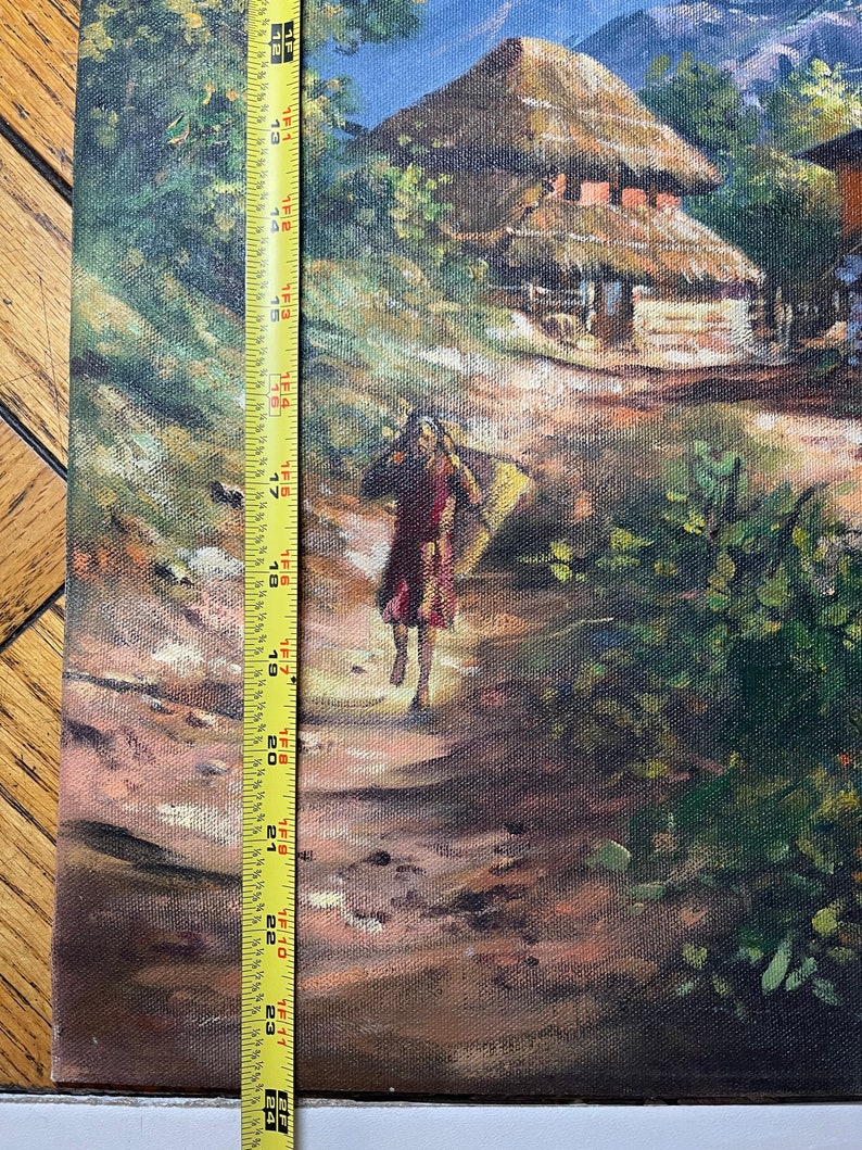 Stunning Hand-painted Acrylic Painting of Mount Dhaulagiri & Village ...