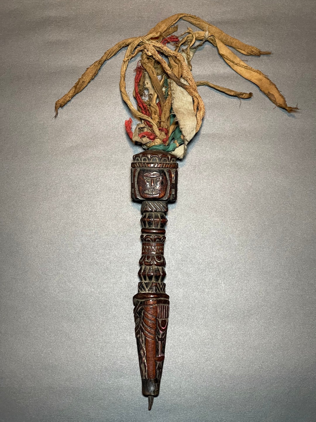 Stunning Rare Antique Wooden Ritual Phurba With Three Interesting ...