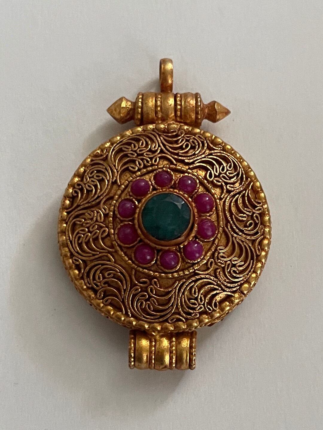 Handmade Gold-plated Prayer Box Pendant, Nepal Filigree Semiprecious ...