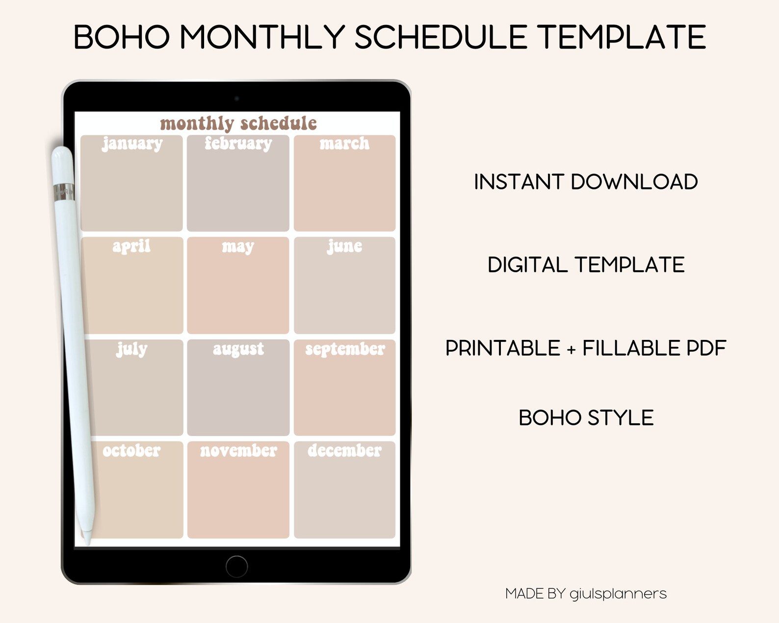 Boho Monthly Schedule Digital Monthly Schedule Printable Monthly ...