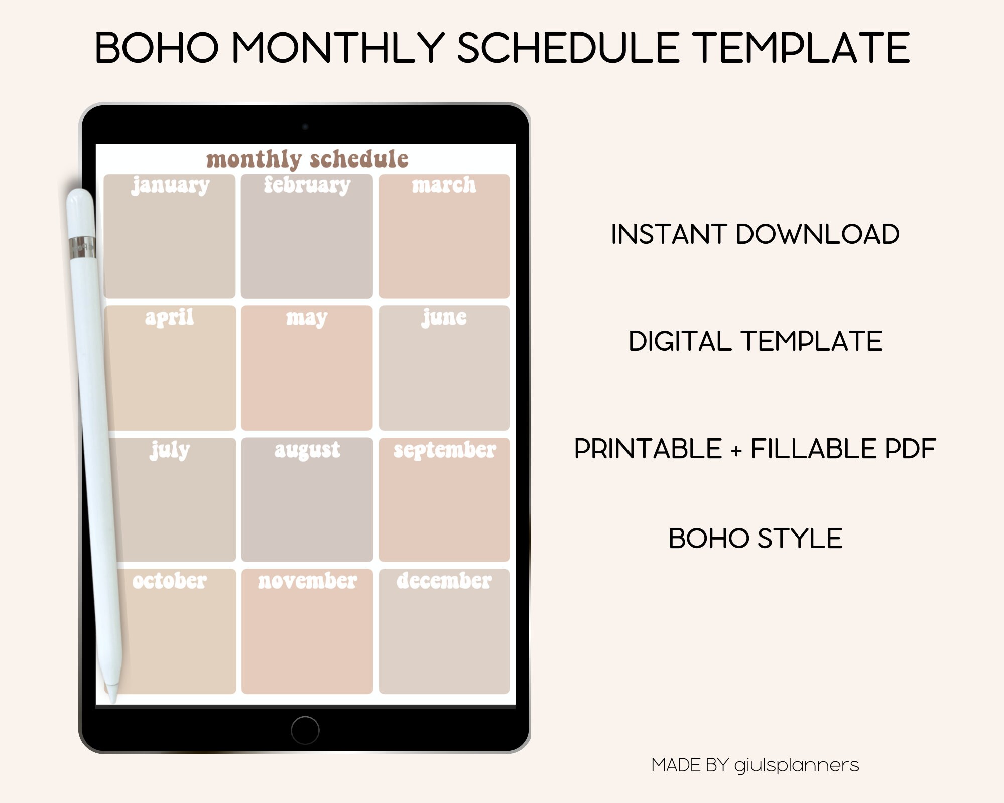 Boho Monthly Schedule Digital Monthly Schedule Printable Monthly ...