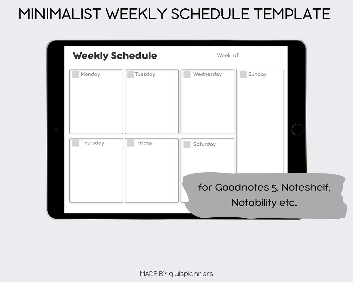Minimalist Weekly Schedule Digital Weekly Template Printable Weekly ...
