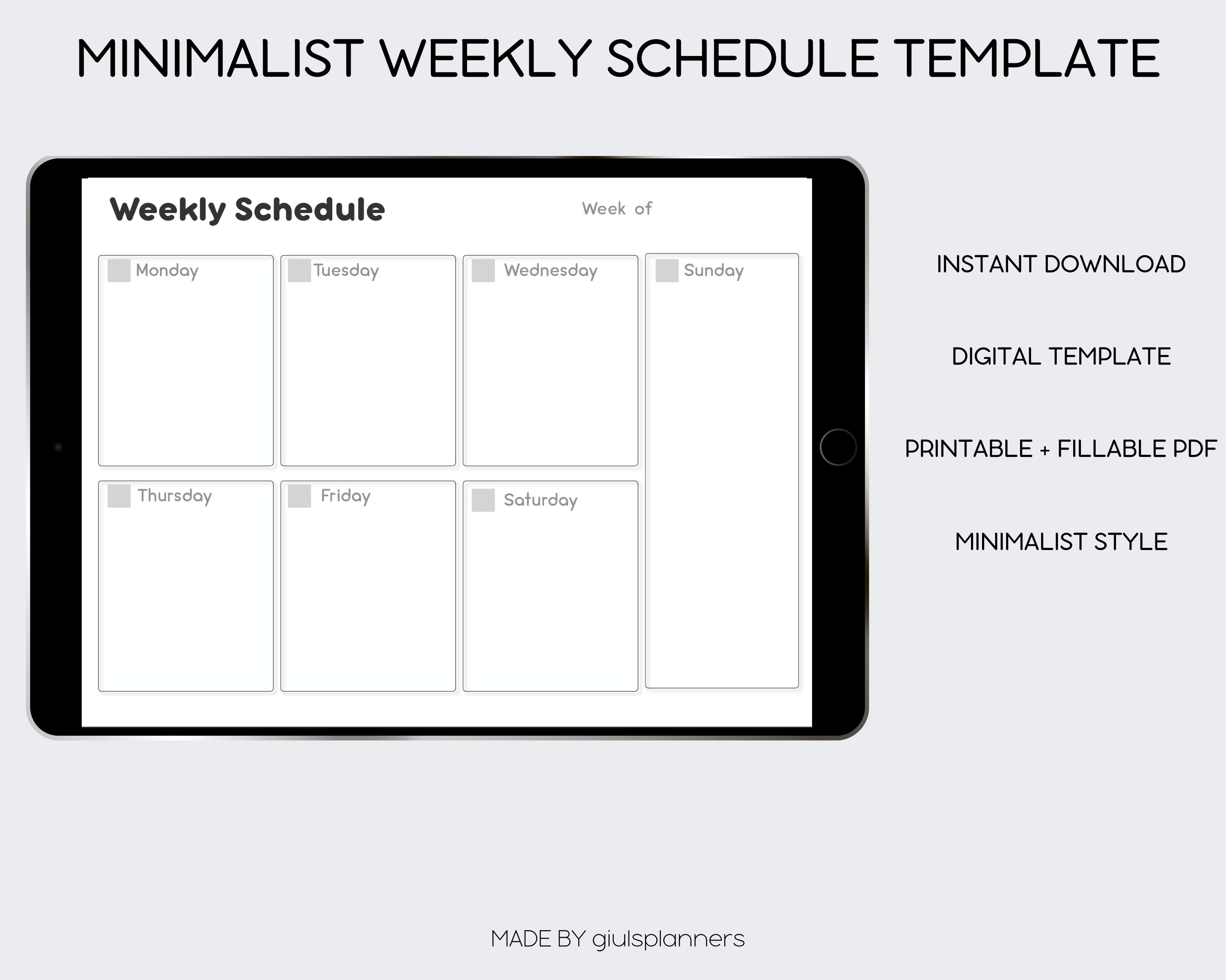 Minimalist Weekly Schedule Digital Weekly Template Printable Weekly ...