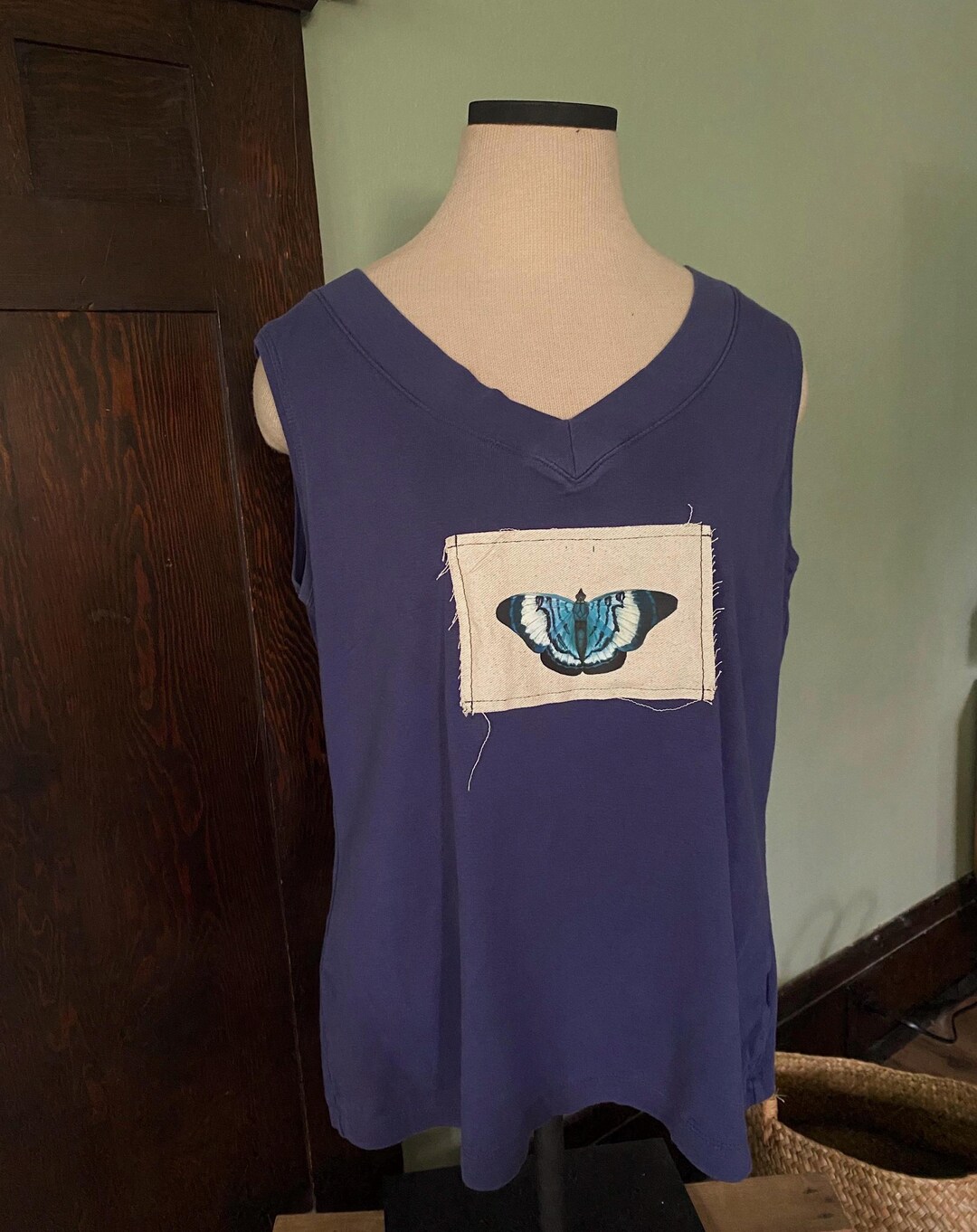 Upcycled Blue Butterfly Patch Tank (12-14) - Etsy