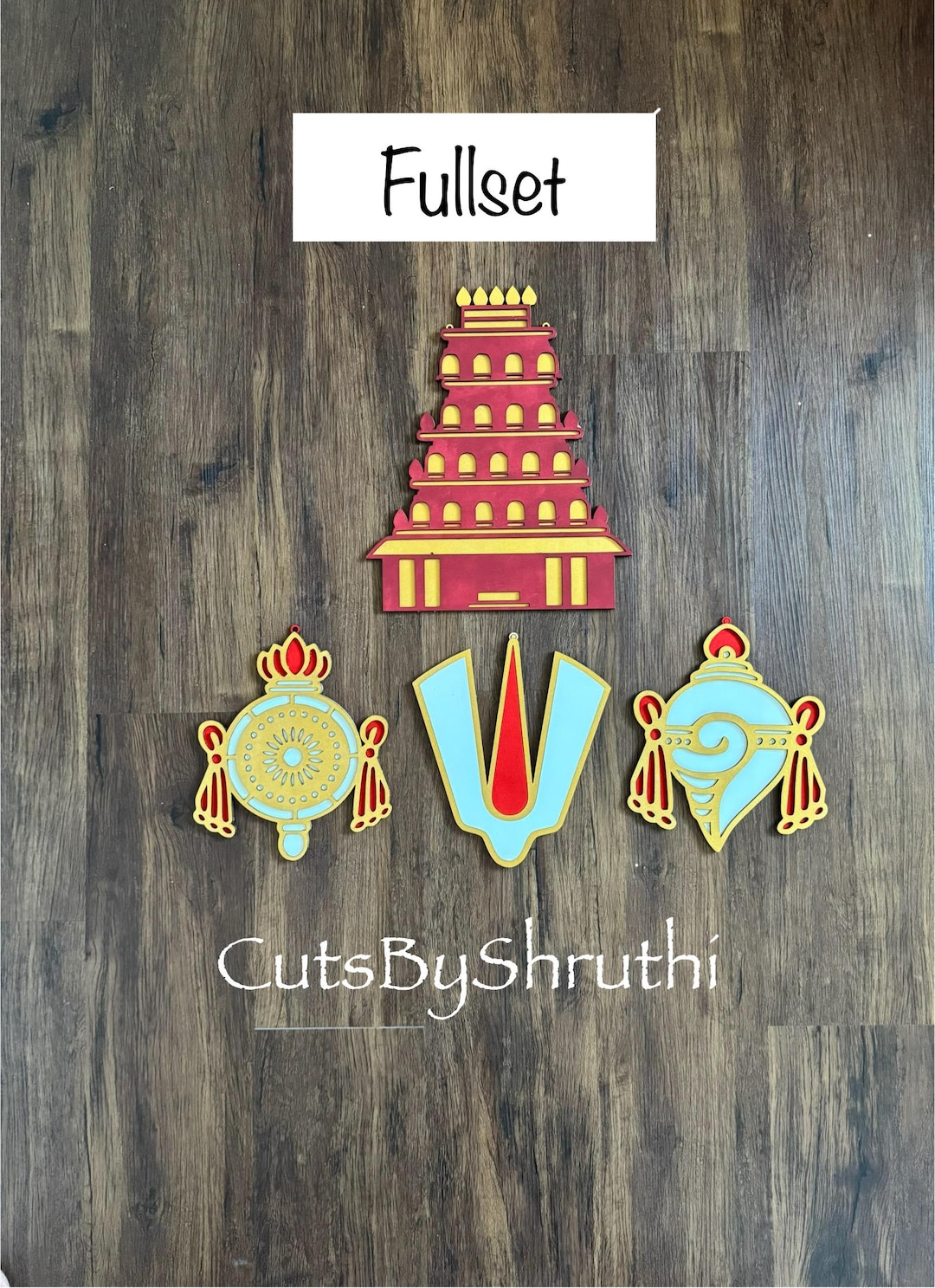 Wood Shanku Chakra Nama & Kopuram Cutouts /kolam Decor/indian Festive ...