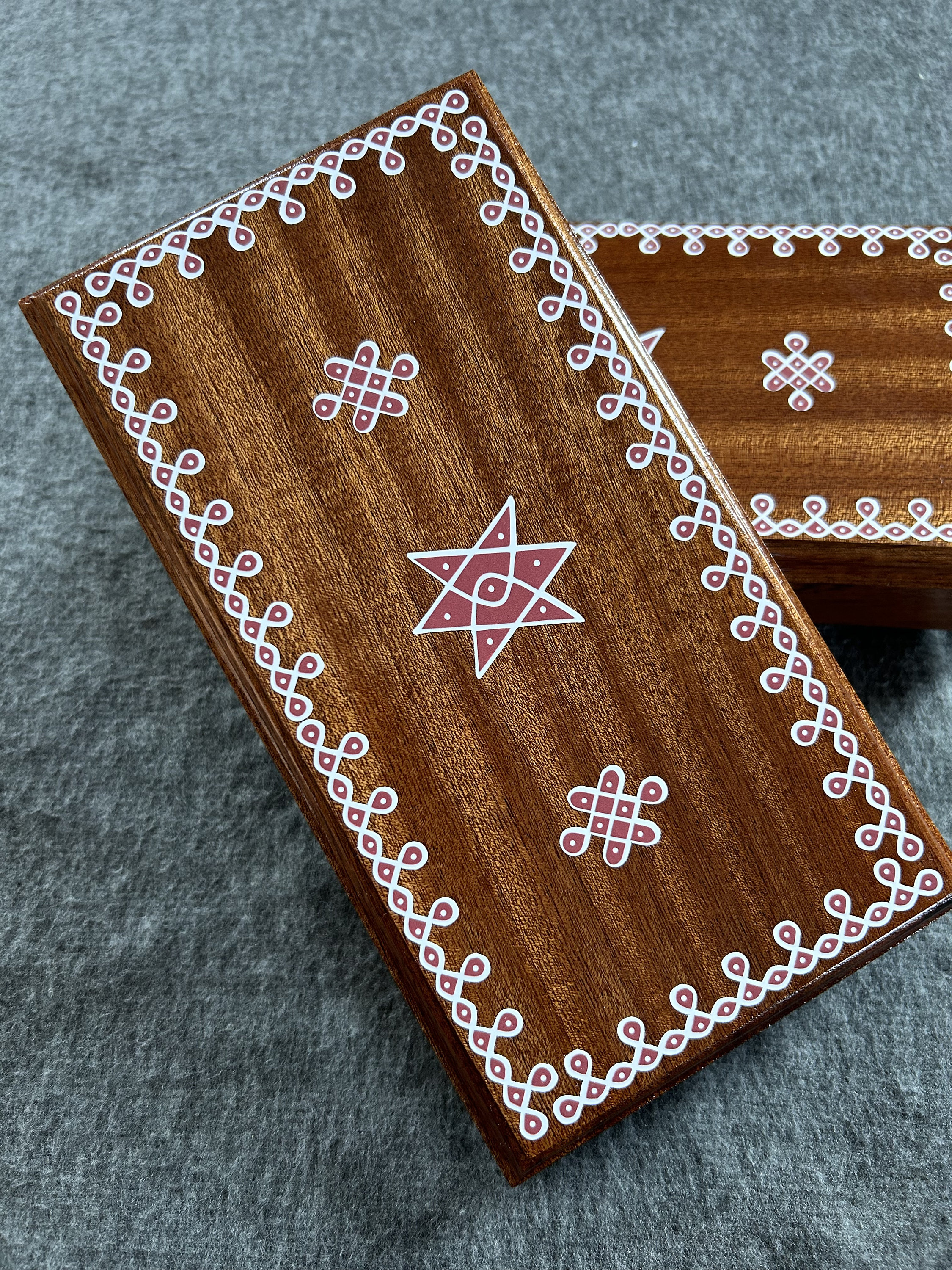 Wood Pooja Stool 9.5hx4.5wx1.5d/chowki/manai/ Peeta With Uniform Vynil ...