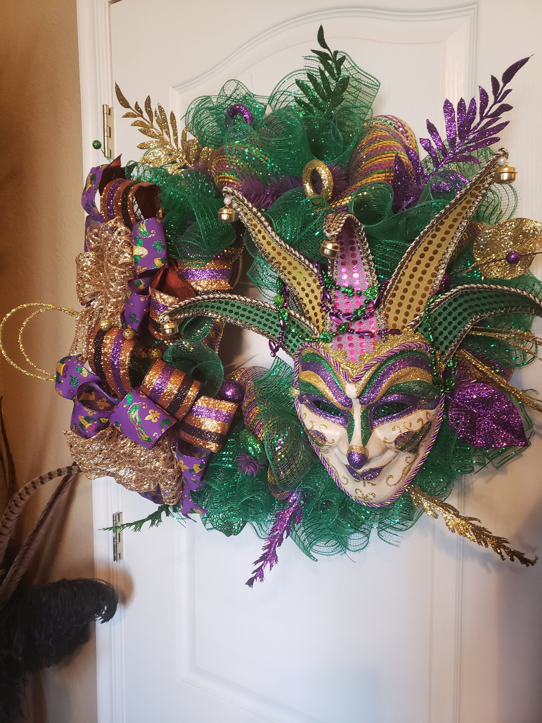 Mardi Gras Wreath, Mask Wreath, Jester Wreath, Glam Mardi Gras Wreath ...