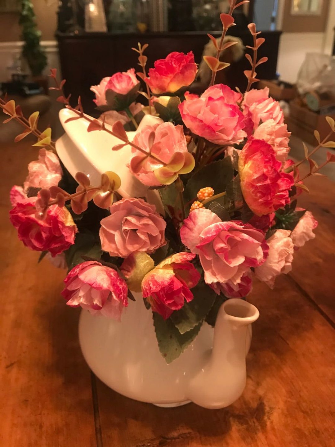 Miniature, Variegated Pink Roses in a Cream Colored, Ceramic Teapot. - Etsy