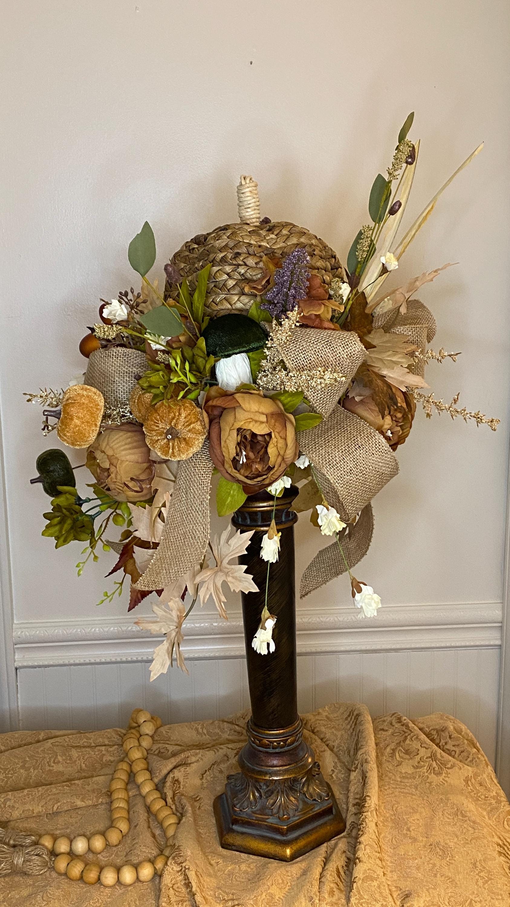 Fall Candlestick Floral Arrangement – Rustic Autumn Centerpiece for ...