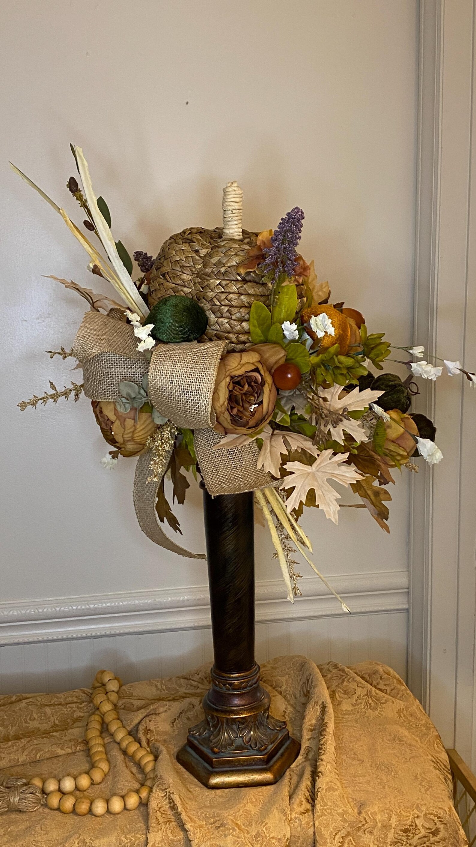 Fall Candlestick Floral Arrangement – Rustic Autumn Centerpiece for ...