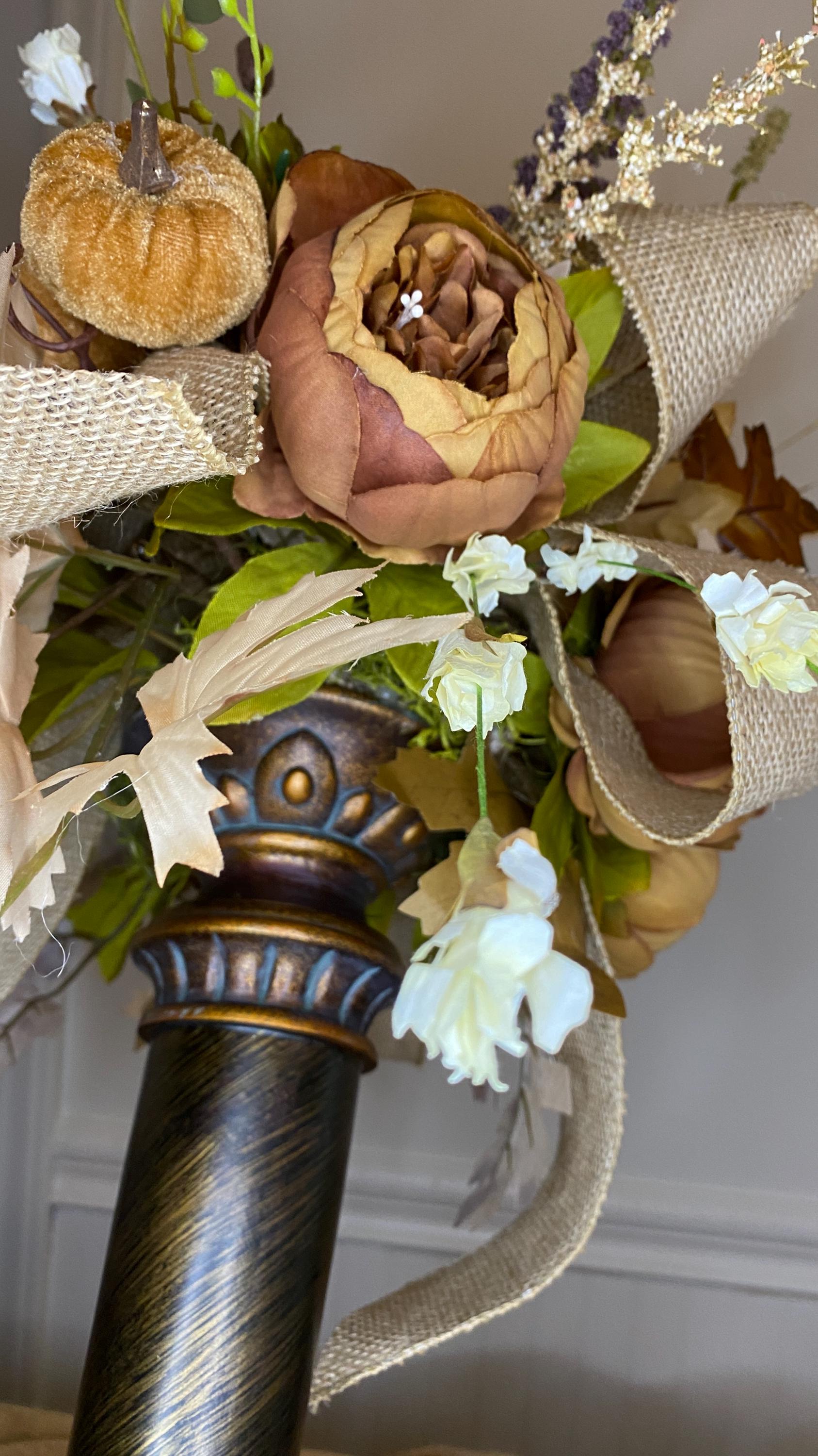 Fall Candlestick Floral Arrangement – Rustic Autumn Centerpiece for ...