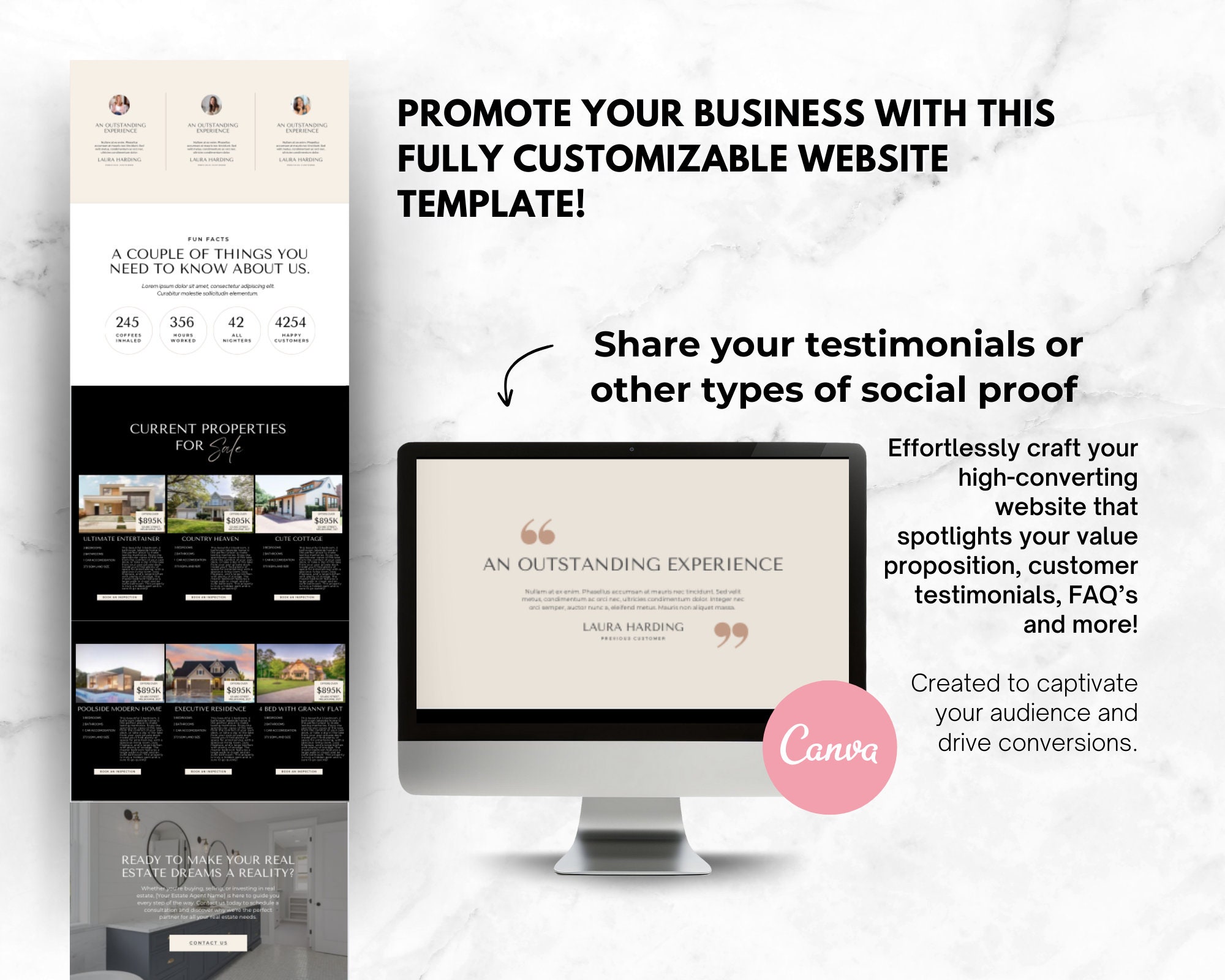 Website Template for Realtor, Real Estate Website, One Page Canva ...