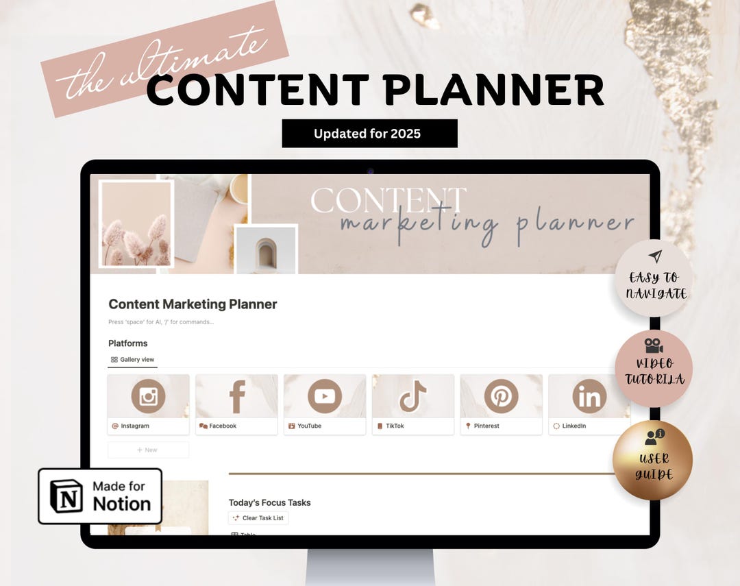 Ultimate Content Marketing System, Social Media Planner, Notion Dashboard Content Calendar ...