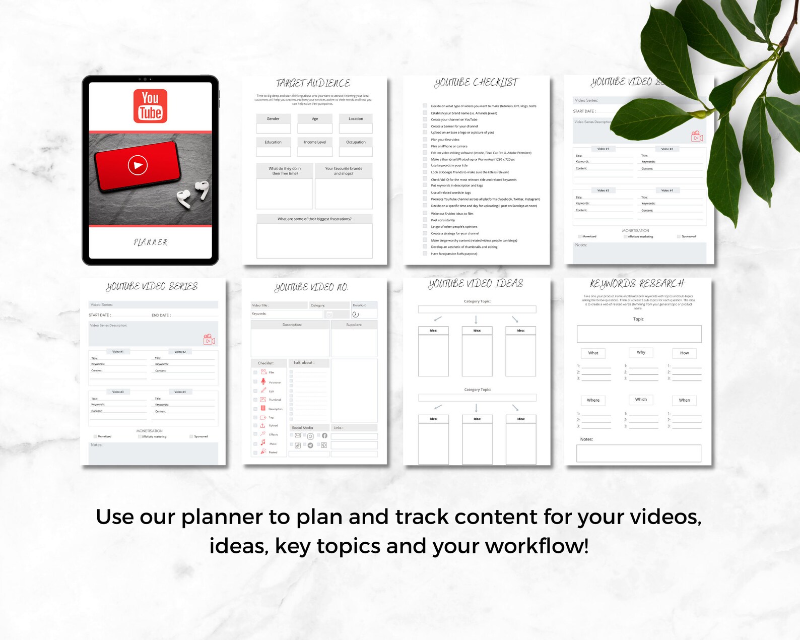 Youtube Content Strategy Planner | Social Media Planner Printable ...