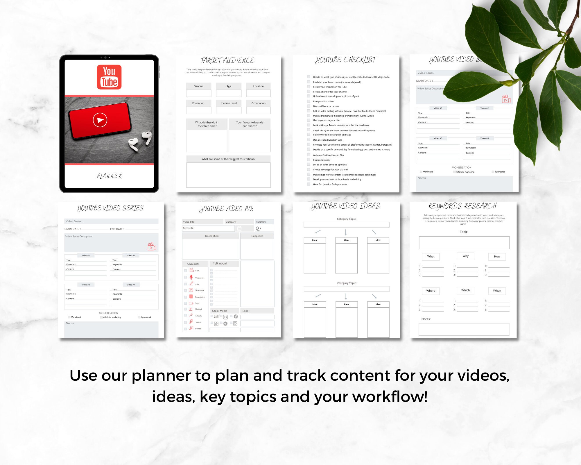 Youtube Content Strategy Planner | Social Media Planner Printable ...