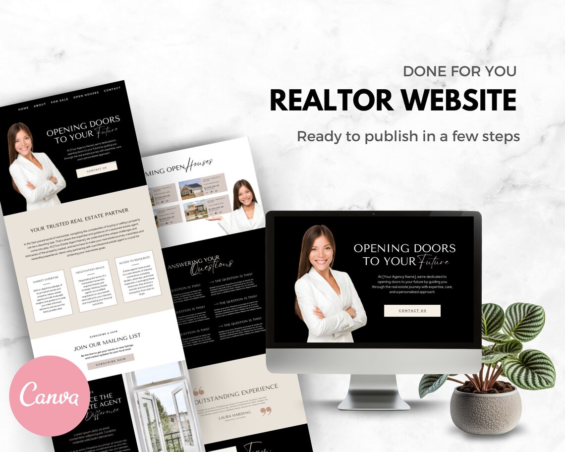 Website Template for Realtor, Real Estate Website, One Page Canva ...